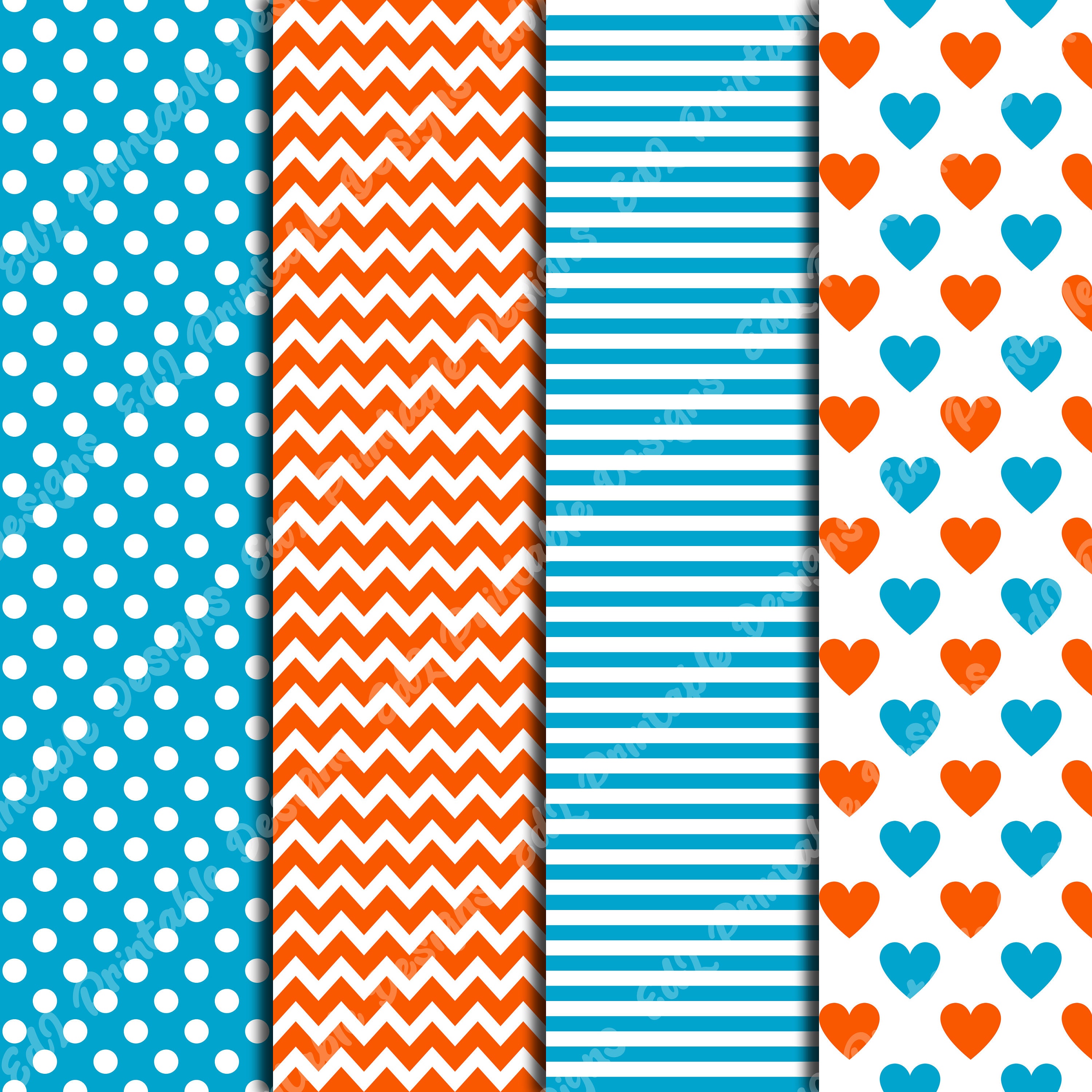 Blue and Orange Colors Digital Paper, Blue and Orange Printable ...