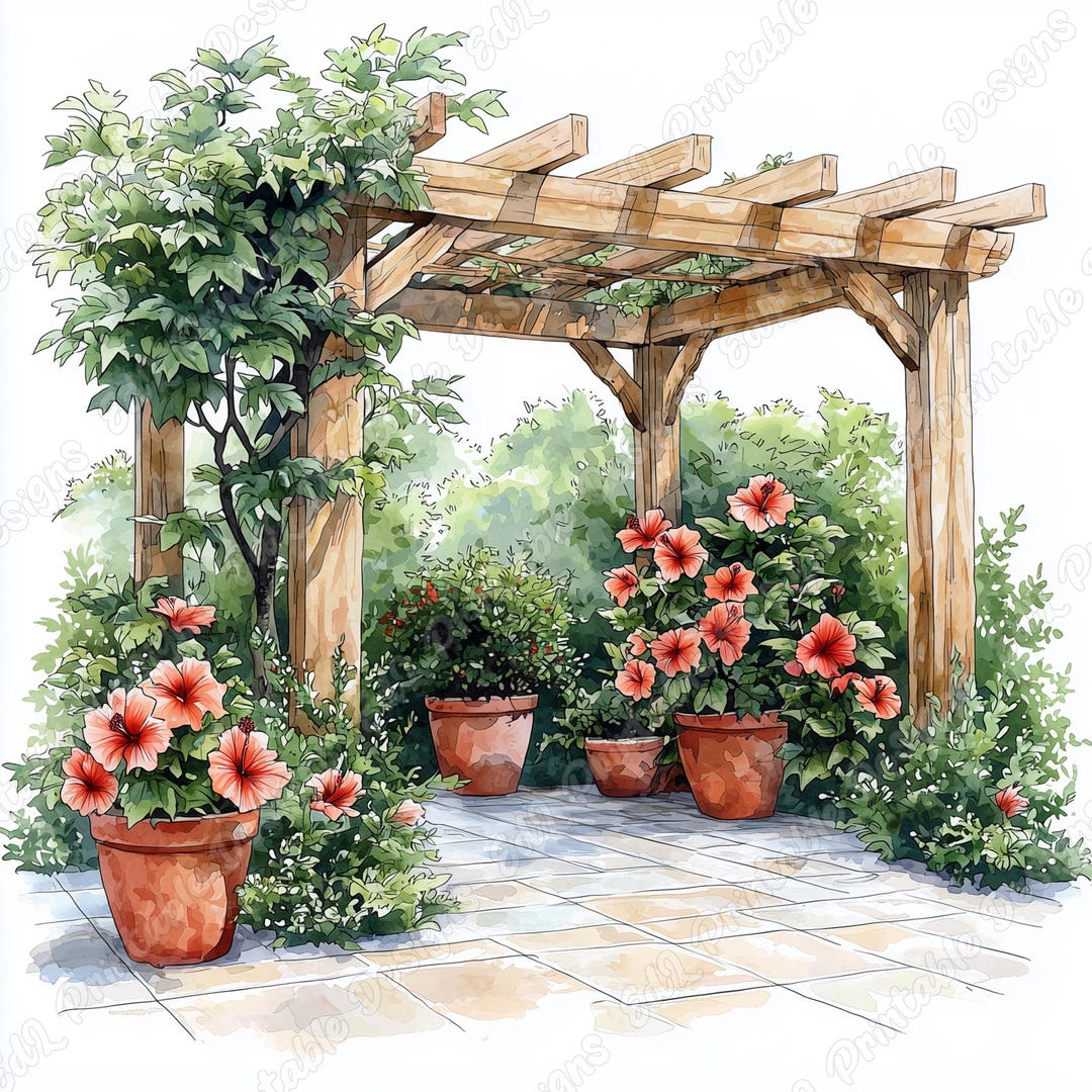 20 Floral Pergola Clip Art, Watercolor Gazebo Printable Images, Wooden ...