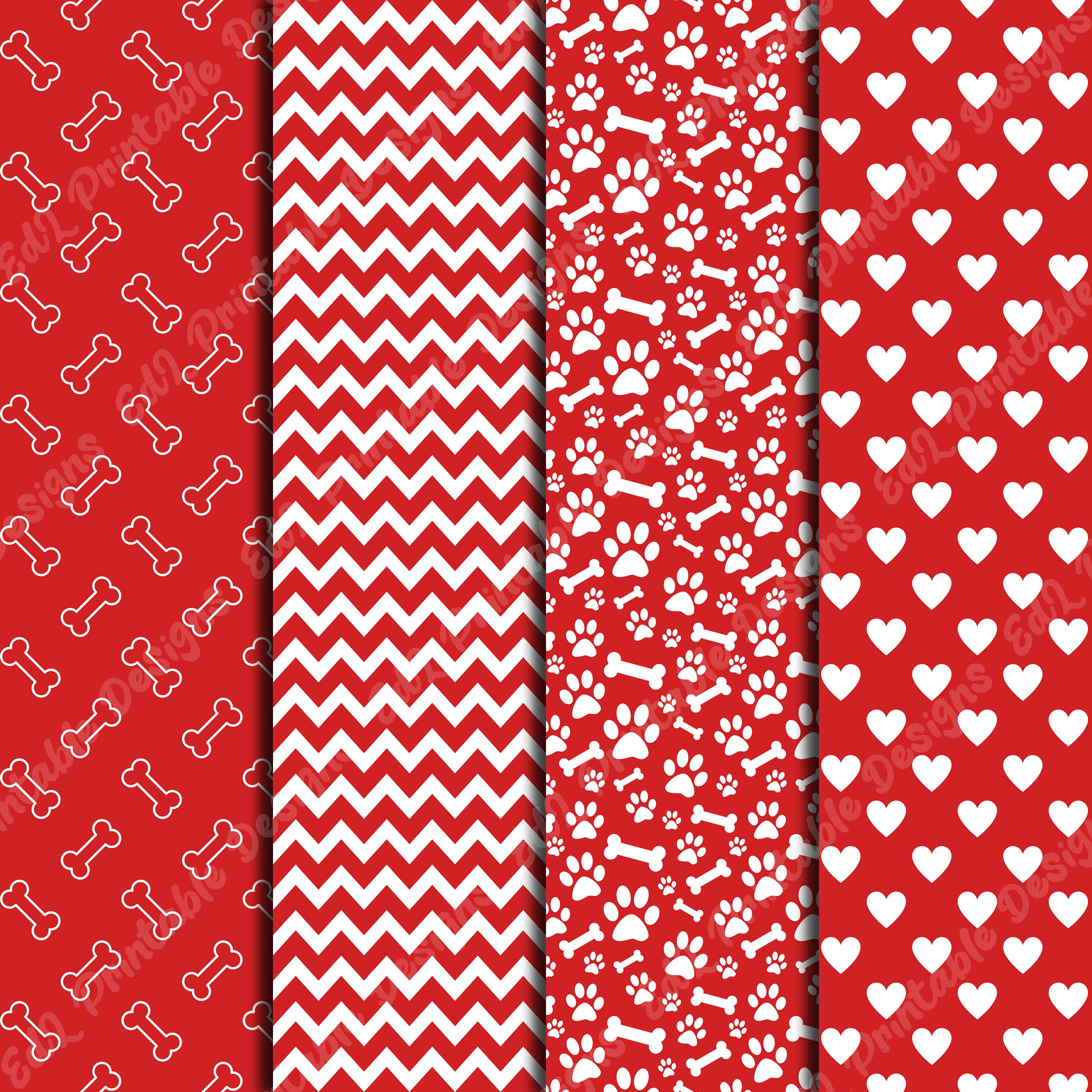 Red and White Dog Patterns Digital Paper Animal Prints - Etsy