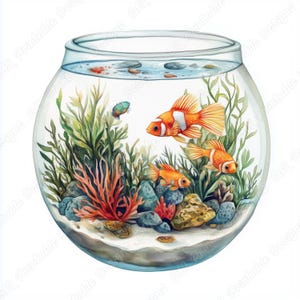 Watercolor Fish Bowl Clipart, Aquarium Illustration (JPG Bundle) - Etsy