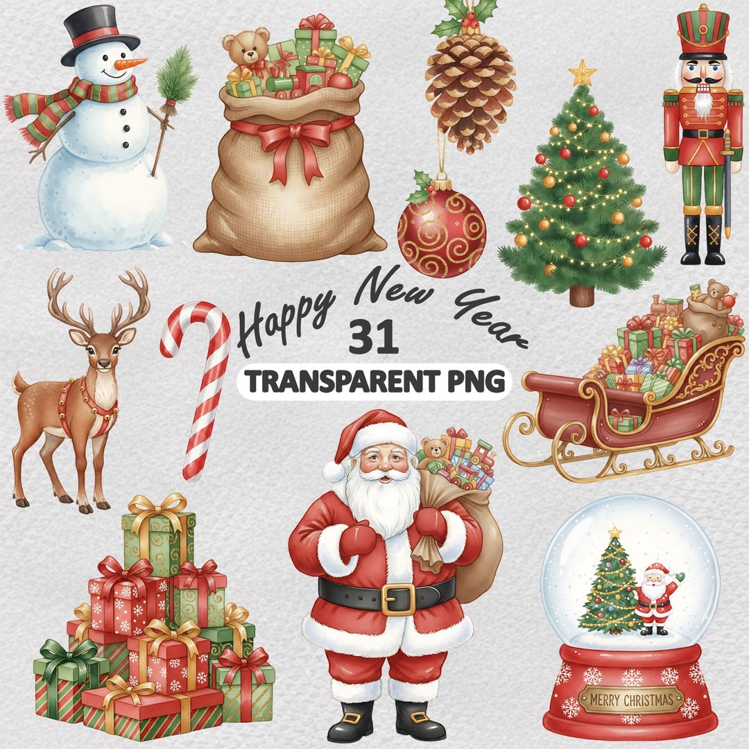 New Year Christmas Clipart Set, 31 PNG Graphics (digital Download) - Etsy