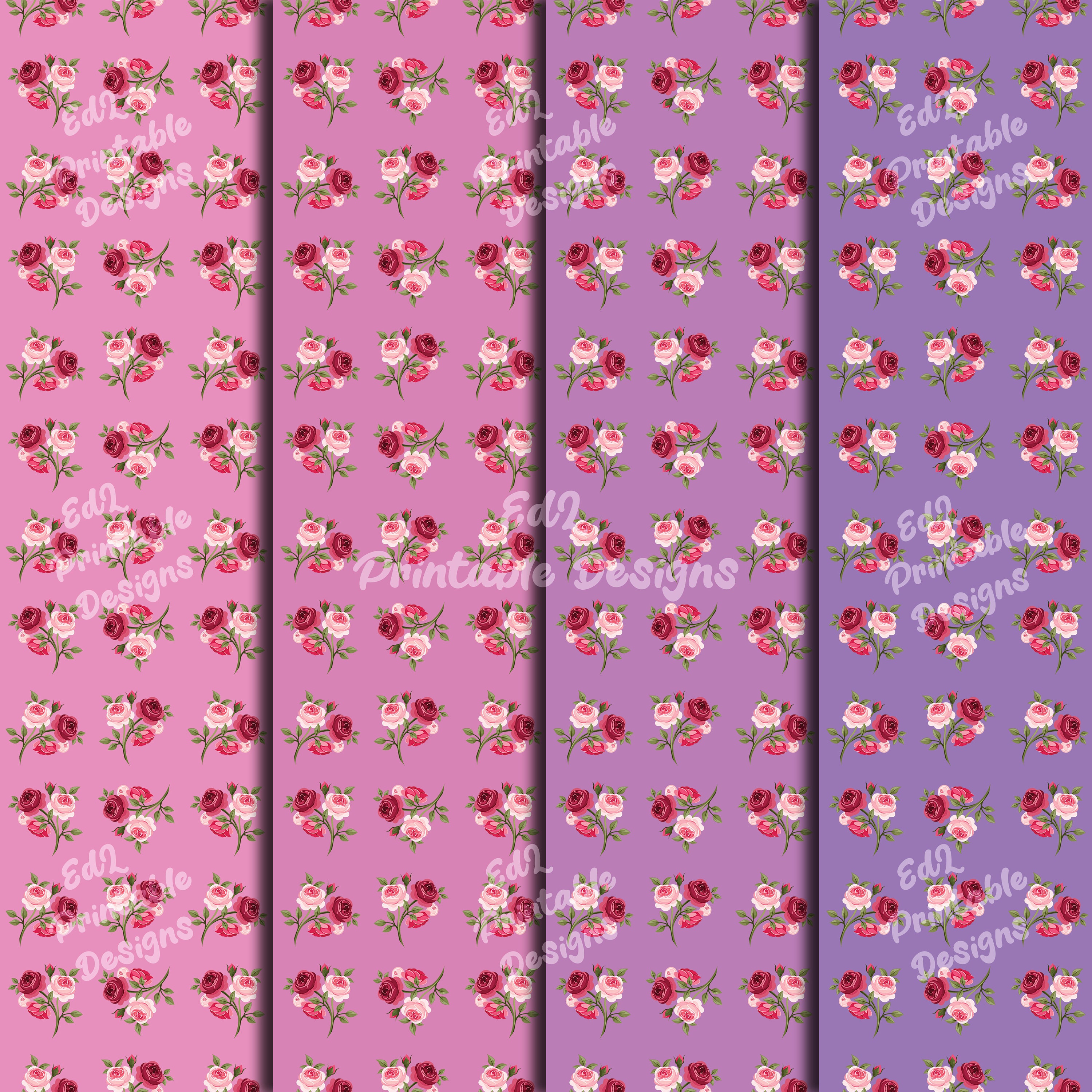 Red and Pink Roses Digital Paper Pack, Printable Background, Pastel ...