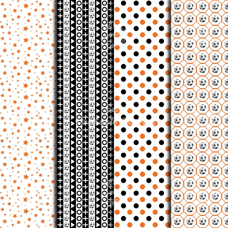 Soccer Digital Paper, Football Printable Background, Orange Soccer Ball ...