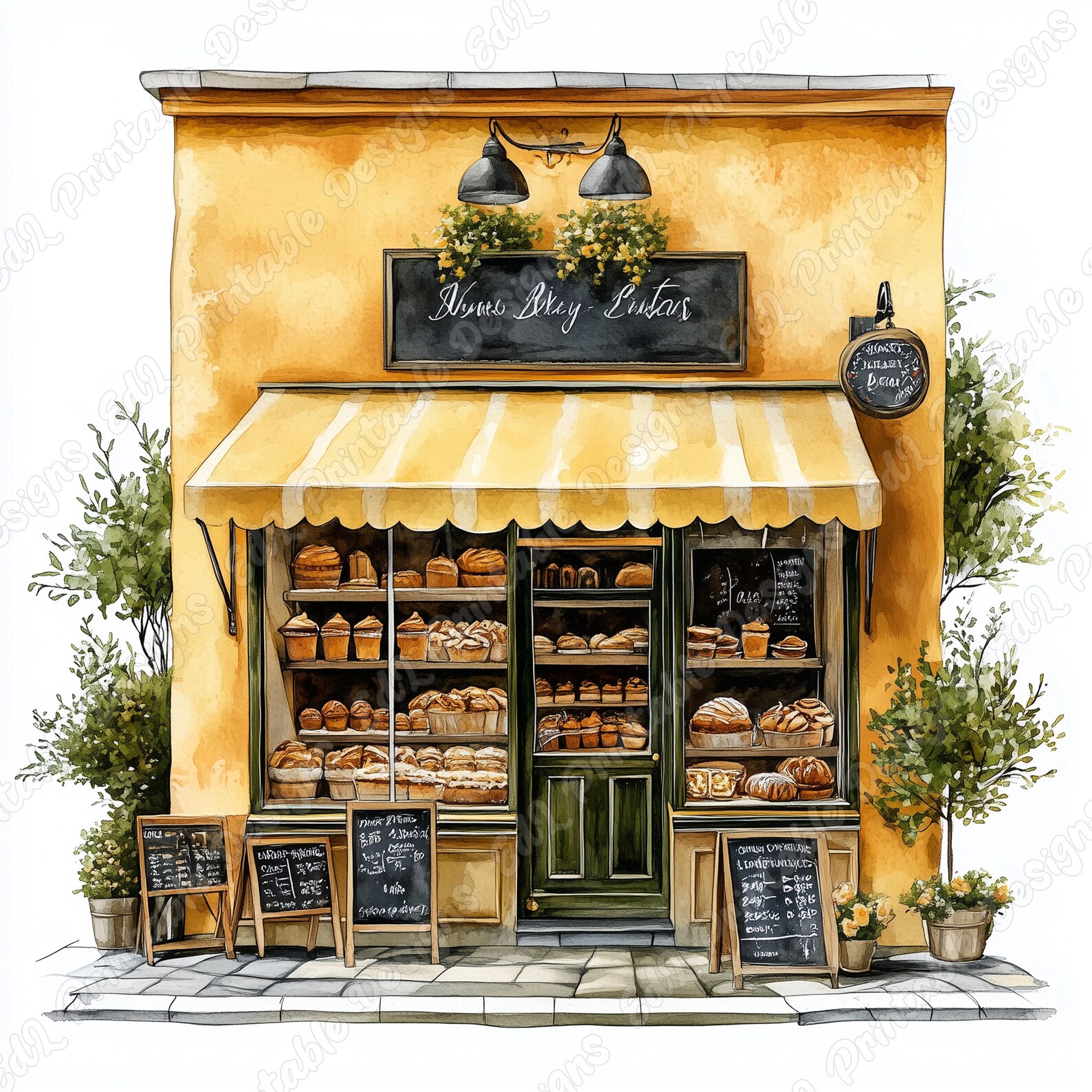 Vintage Bakery Shop Watercolor Clipart, Scrapbook Paper (JPG Digital ...