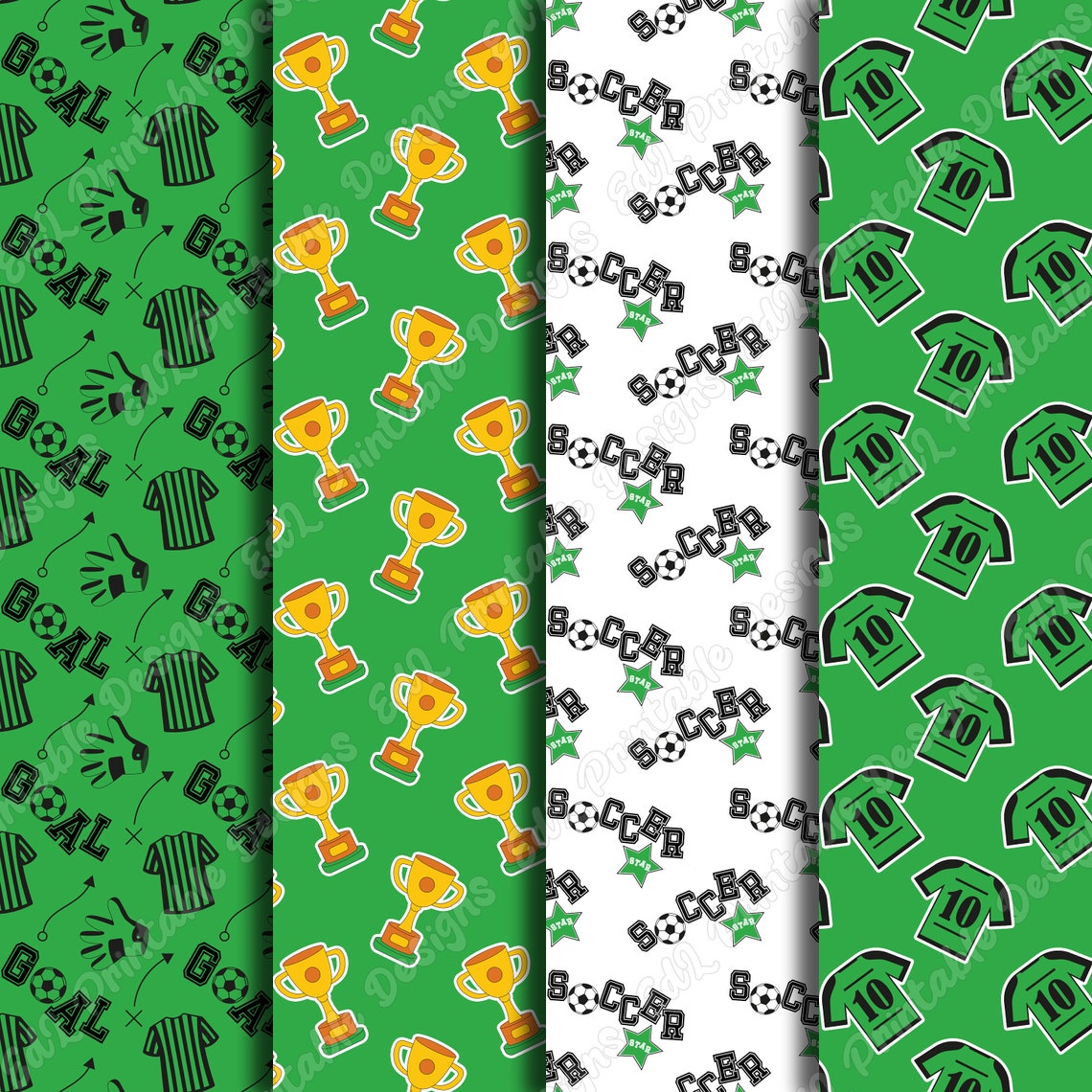 Soccer Digital Paper, Football Printable Background, Green Soccer Ball ...