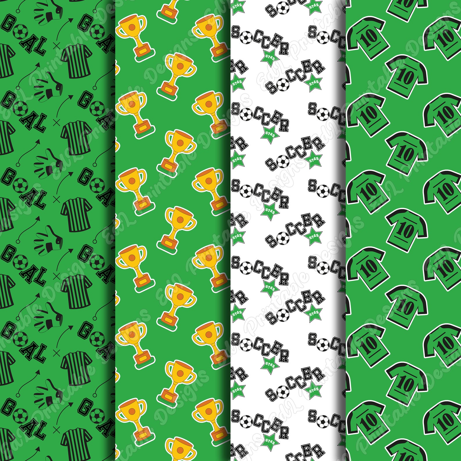 Soccer Digital Paper, Football Printable Background, Green Soccer Ball ...