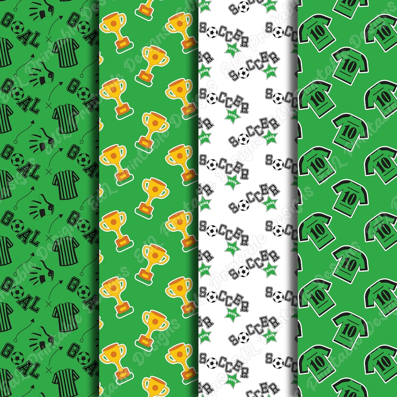 Soccer Digital Paper, Football Printable Background, Green Soccer Ball ...