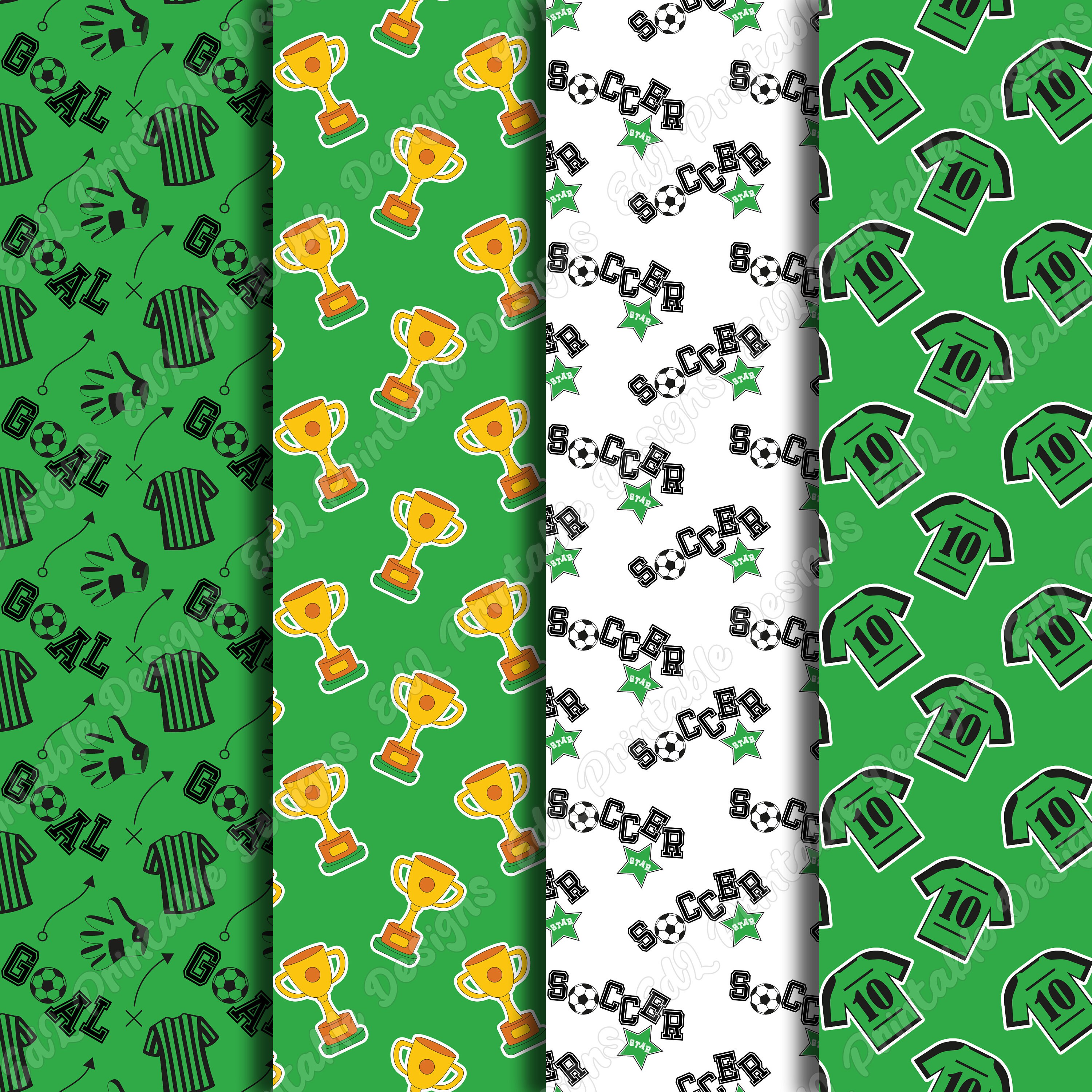 Soccer Digital Paper, Football Printable Background, Green Soccer Ball ...