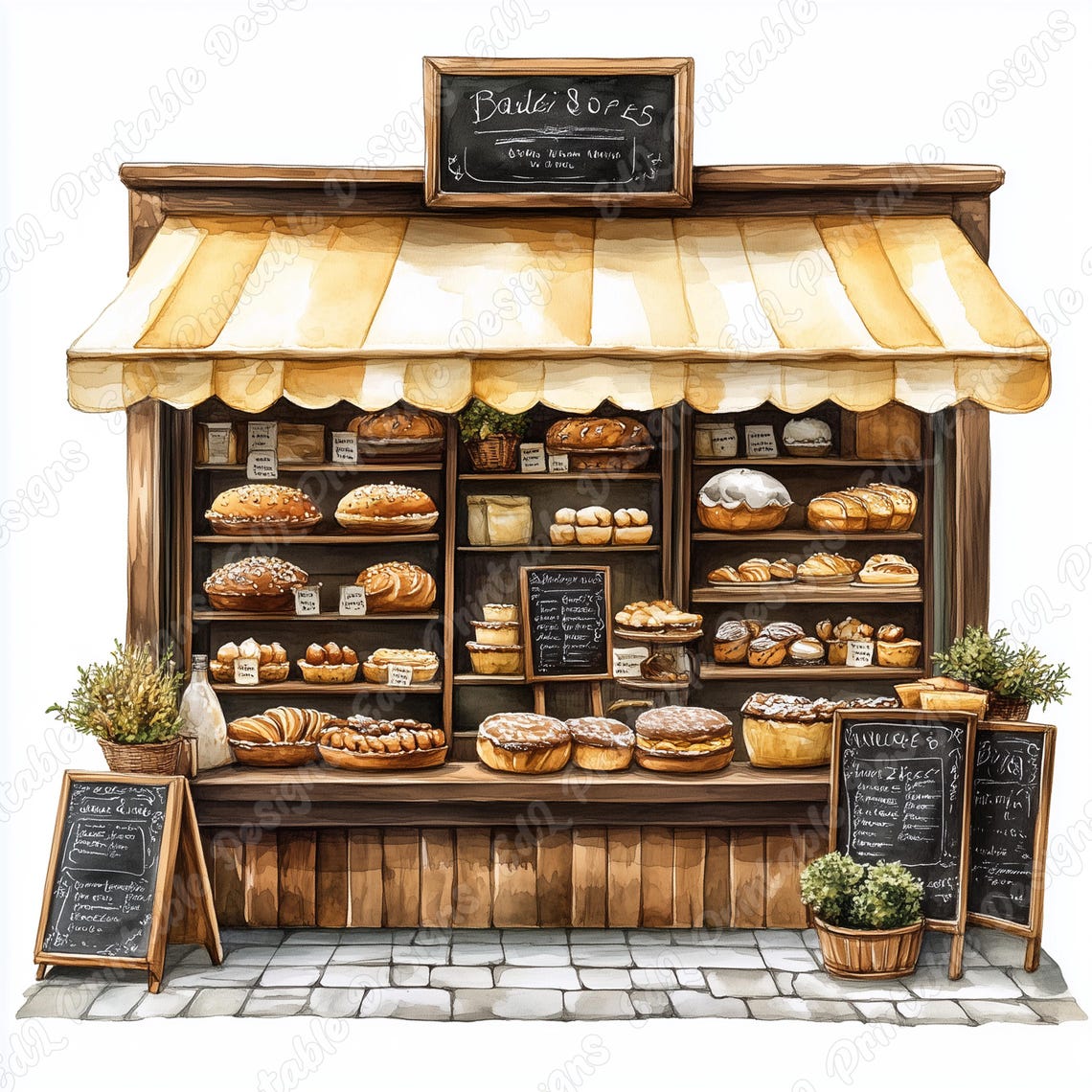 Vintage Bakery Shop Watercolor Clipart, Scrapbook Paper (JPG Digital ...