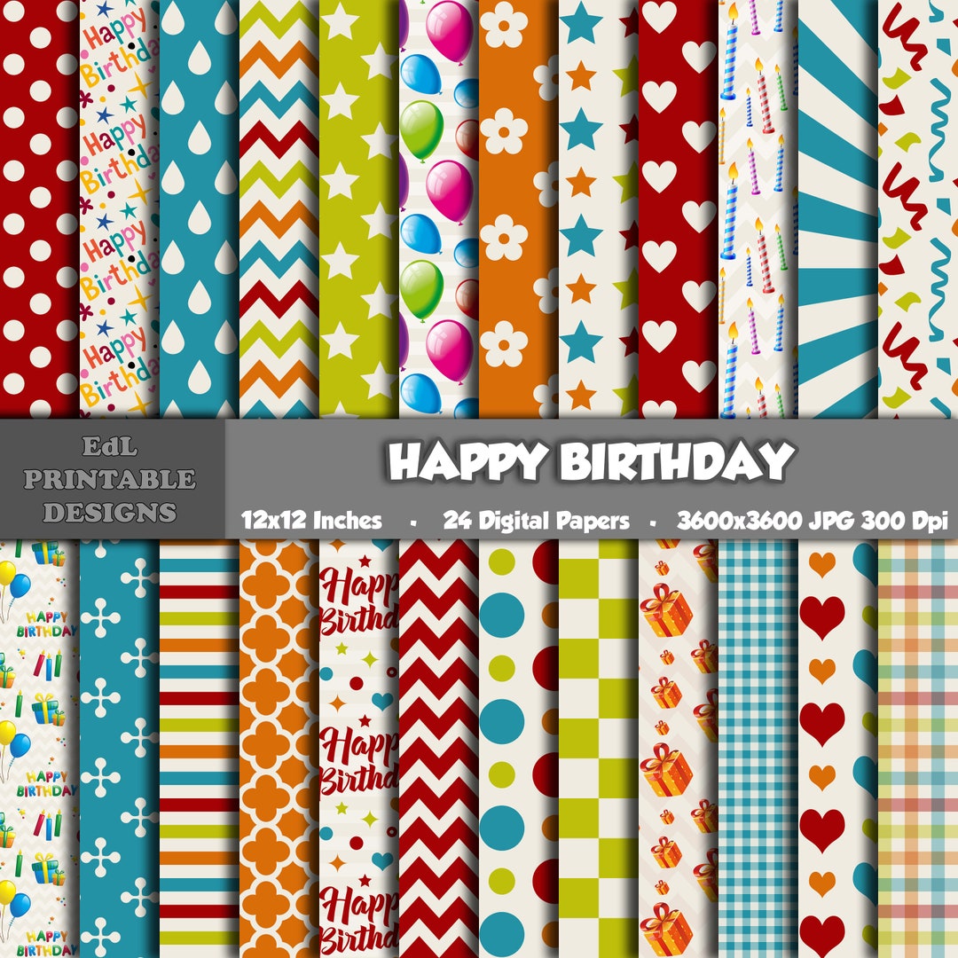 Happy Birthday Digital Paper Pack, Party Paper Printable Background ...