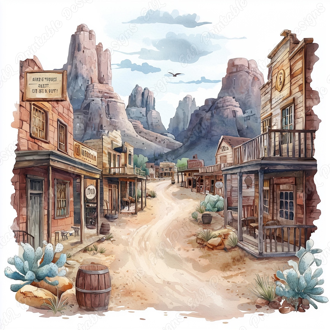 20 Old Western Street Clip Art, Wild West Scene Printable Images ...