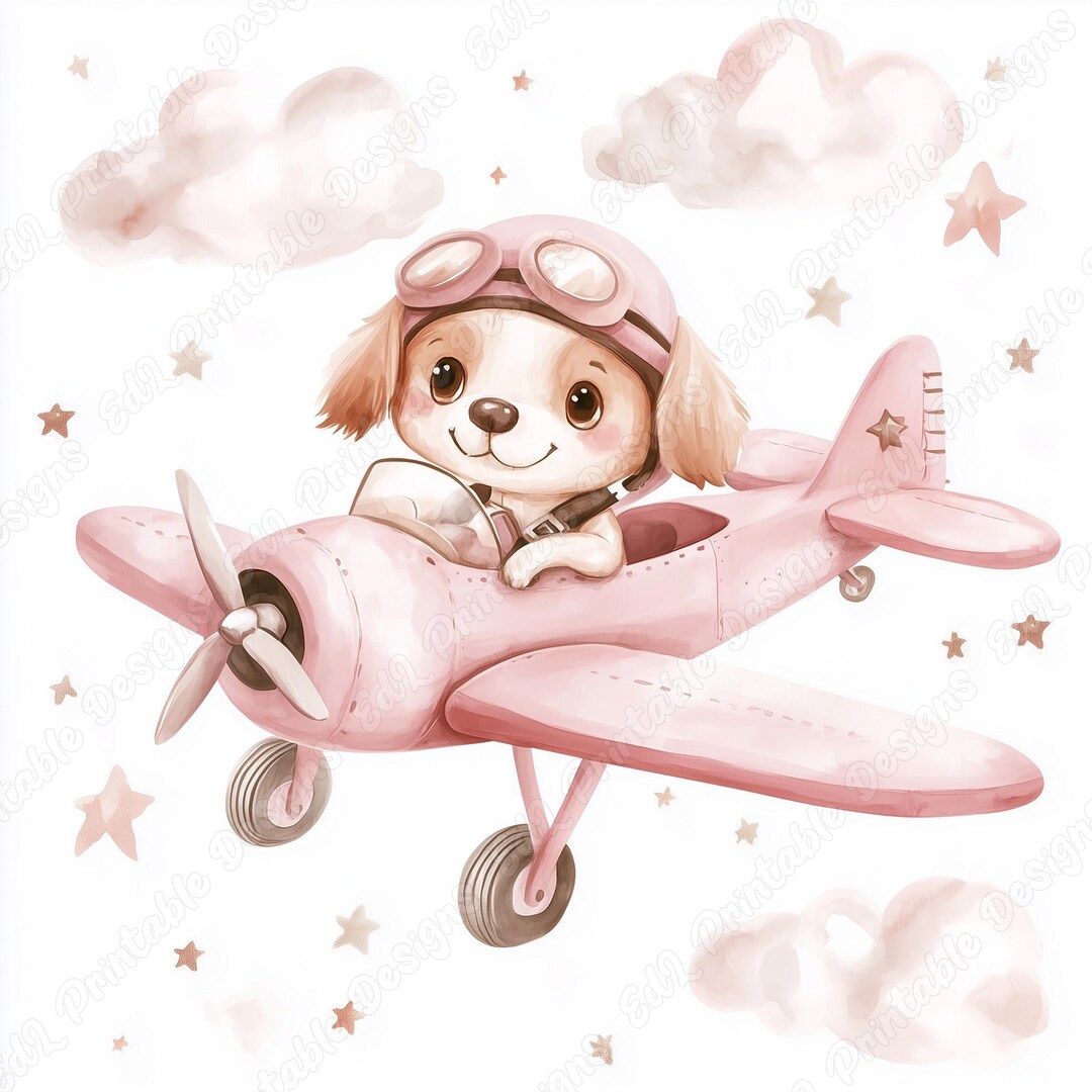 20 Pilot Dog Clip Art, Watercolor Aviator Puppy Dog Printable Images ...