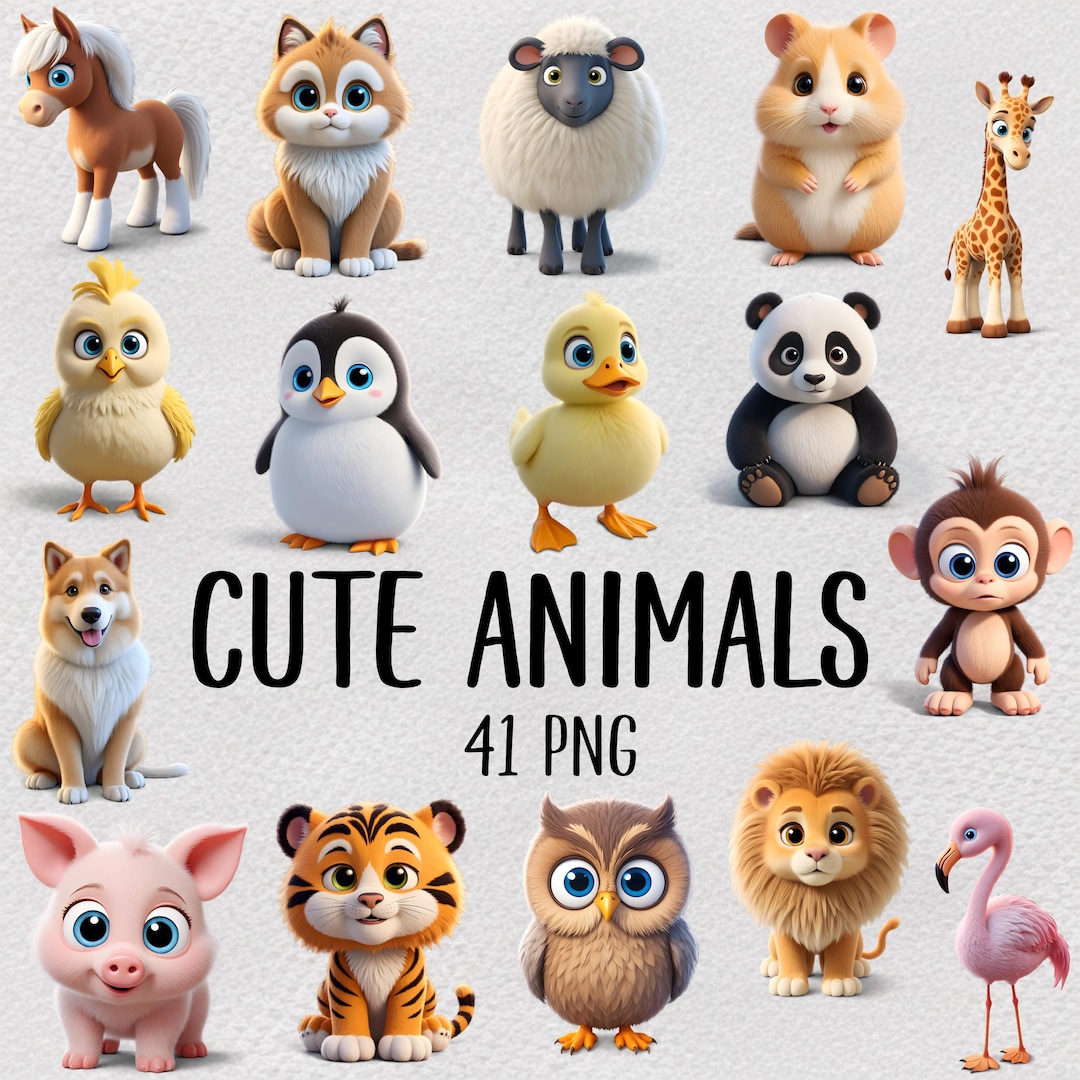Cute Animals Clip Art, Printable Baby Animals Png, Sweet Baby Shower ...