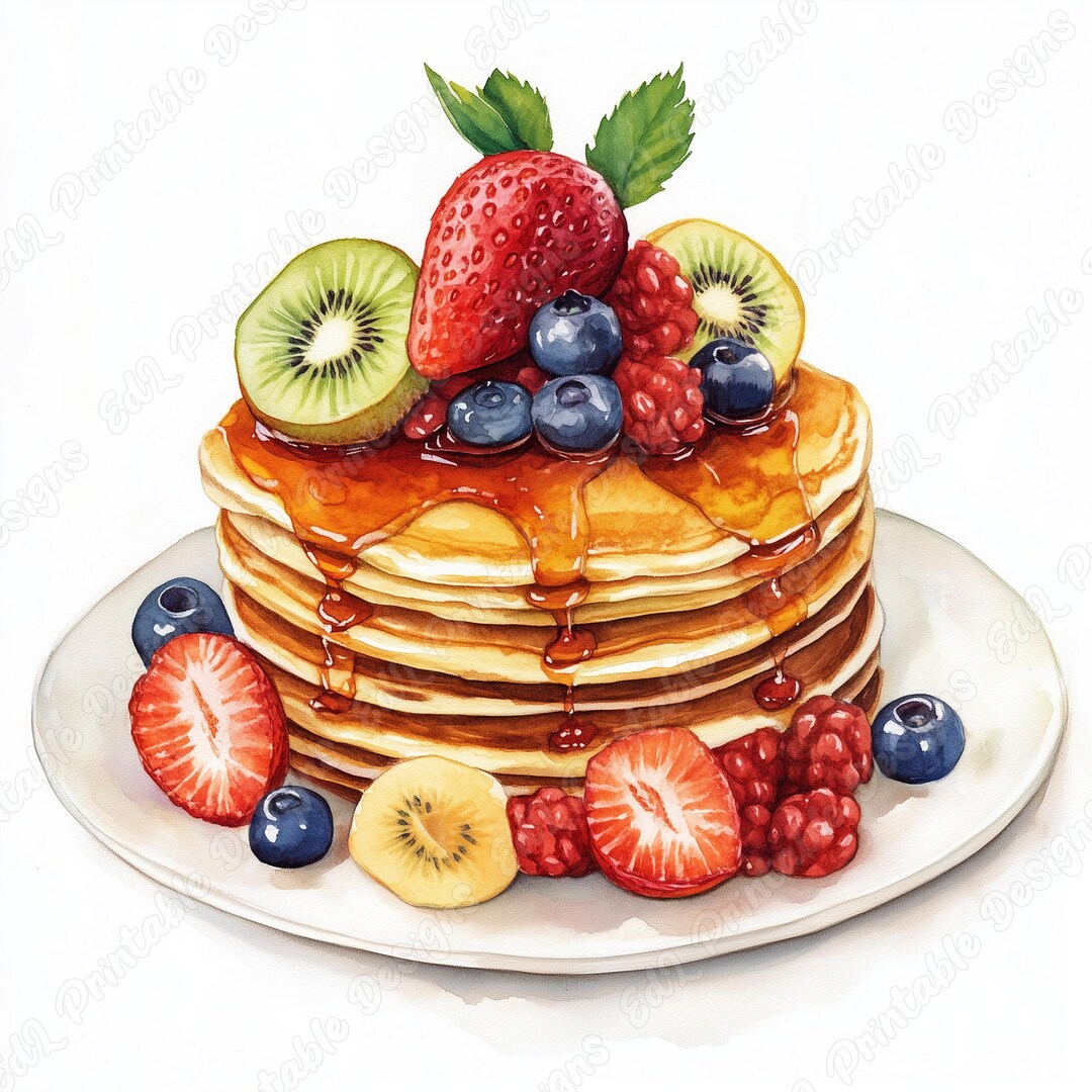 20 Fruity Pancakes Clip Art, Sweet Breakfast Printable Images, Pancakes ...
