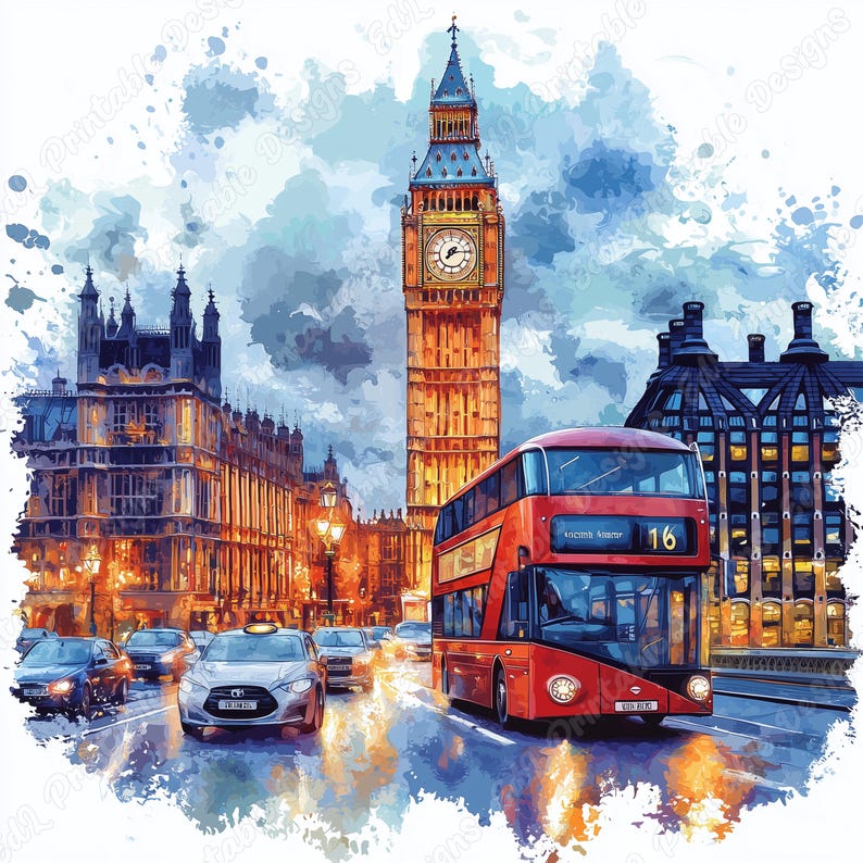 London City Watercolor Clipart, UK Landmarks JPG Bundle (digital ...