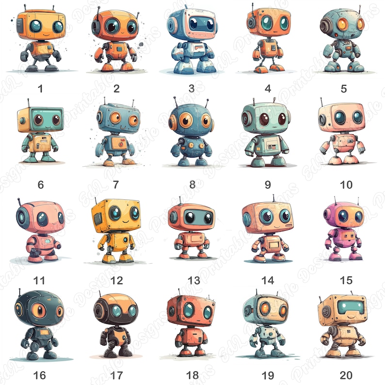 Robots Clipart, Printable Nursery Bot Images Bundle (JPG Digital ...