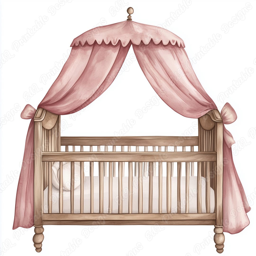 20 Cute Baby Bed Clip Art, Watercolor Baby Crib Printable Image ...