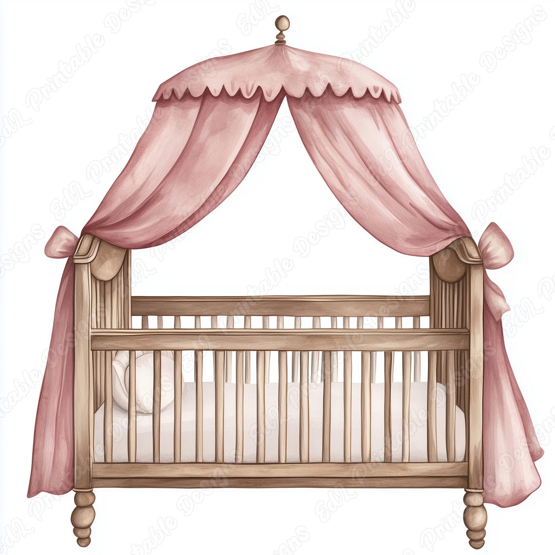 Watercolor Baby Crib Clipart, Nursery Scrapbook Paper (digital Download ...