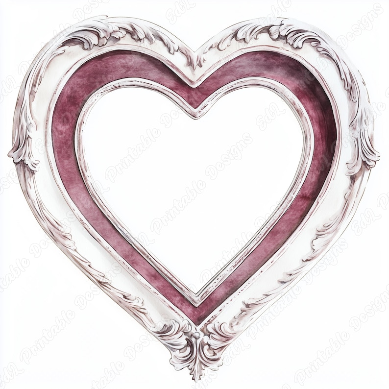 Vintage Heart Frame Clipart, Shabby Chic Rococo Border (digital ...