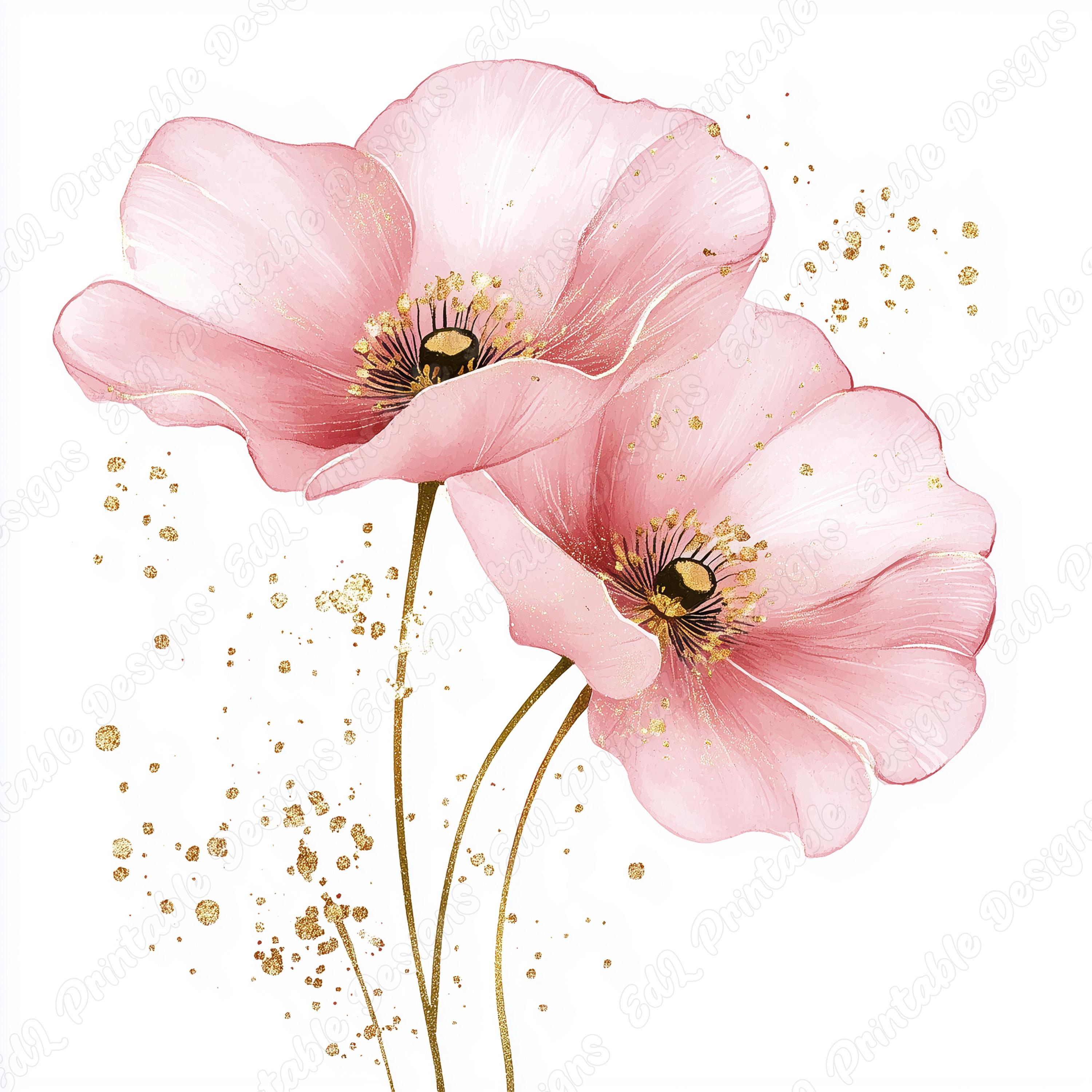 Pink Gold Glitter Flower Clip Art, Floral Graphics (digital Download ...