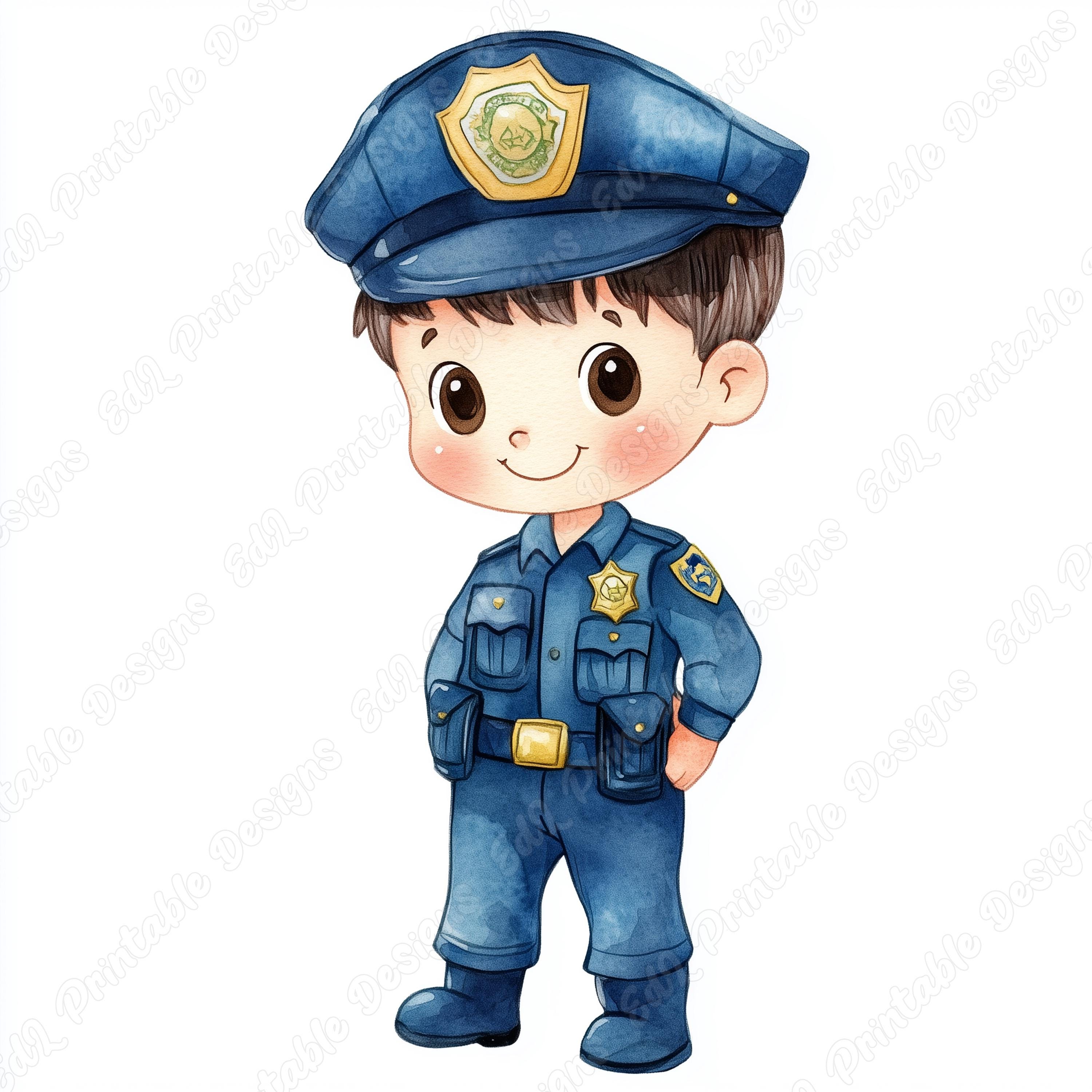 Police Officer Boy Clipart, Watercolor Little Cop Paper (JPG Digital ...