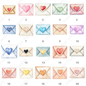 Watercolor Love Letter Clip Art, Heart Envelope Designs (digital ...