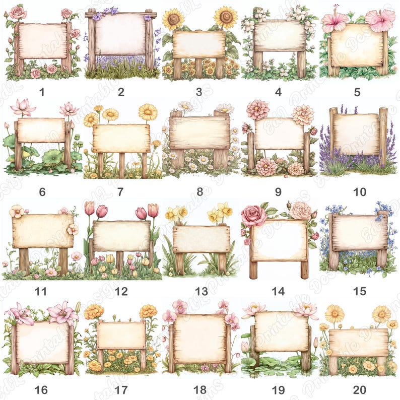 Floral Rustic Sign Clip Art, Printable Wood Sign Images (JPG Set) - Etsy