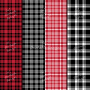 Red and Black White Buffalo Plaid Digital Paper, Printable Tartan ...