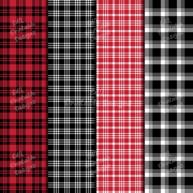 Red and Black White Buffalo Plaid Digital Paper, Printable Tartan ...