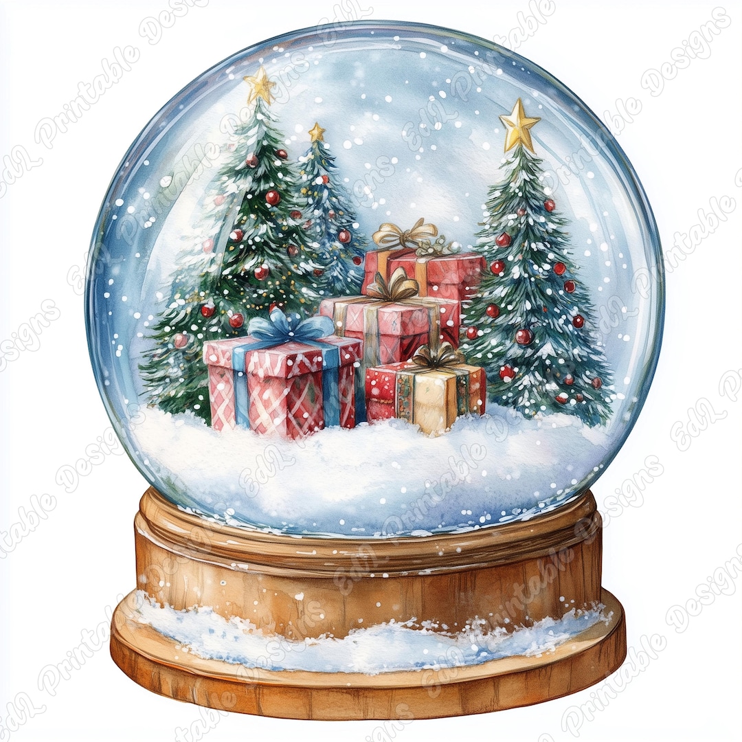 20 Christmas Snow Globe Clip Art, Whimsical Merry Christmas Scene ...