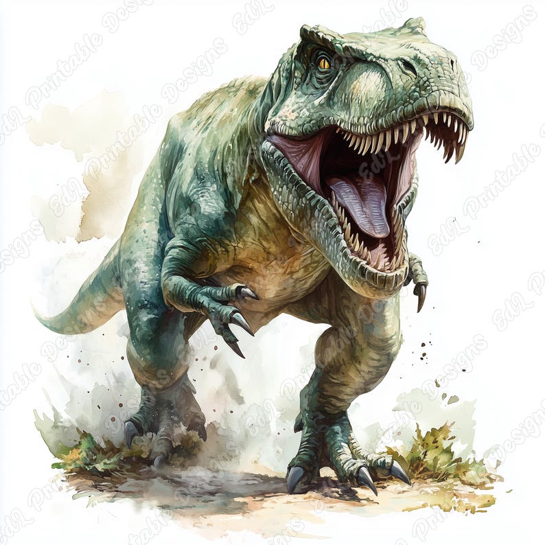 Watercolor T-rex Clipart, Dinosaur Scrapbook Images (digital Download ...