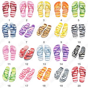 20 Watercolor Flip Flop Clip Art, Beach Slipper Printable Images ...