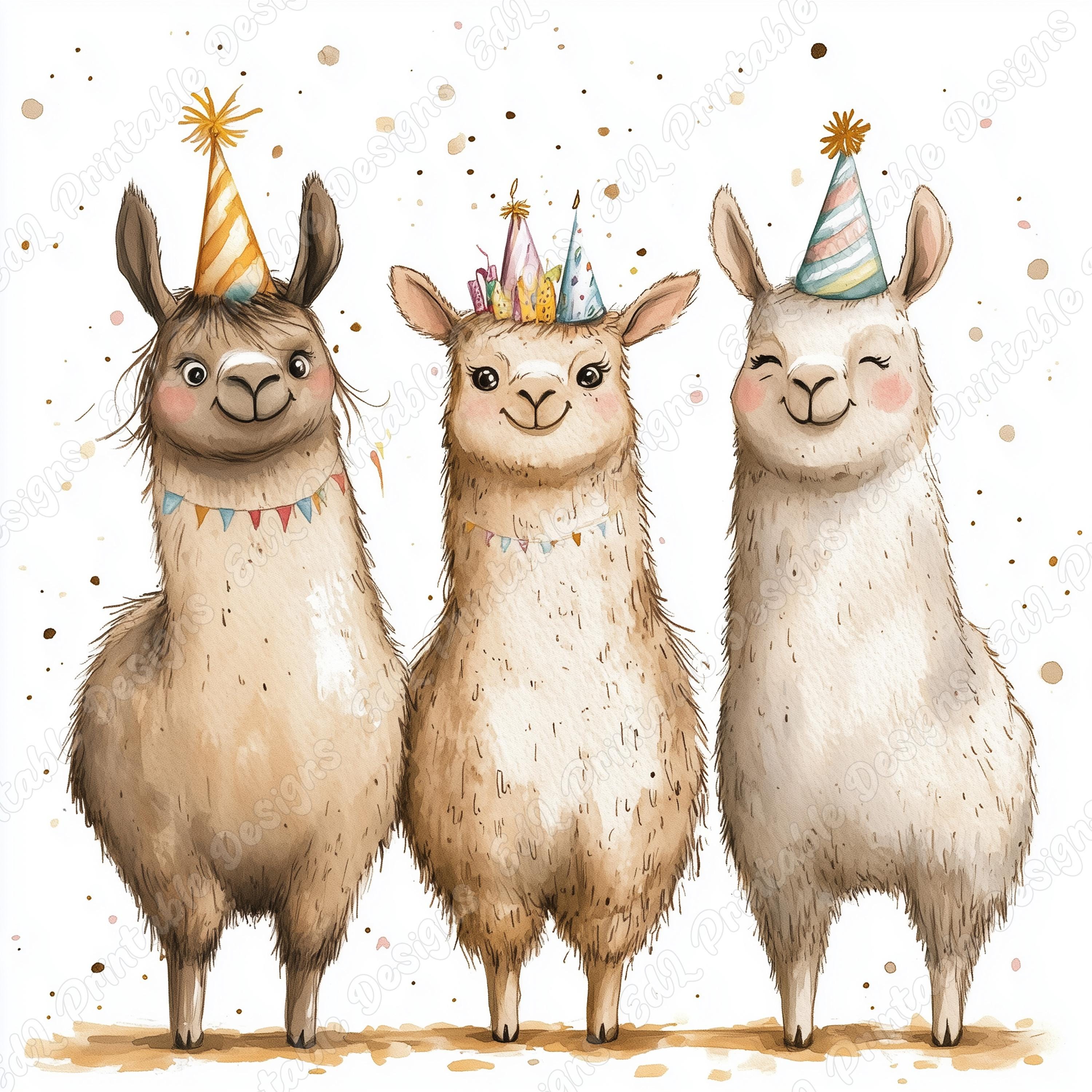 Birthday Llama Clip Art, Watercolor Animal JPG (digital Download) - Etsy