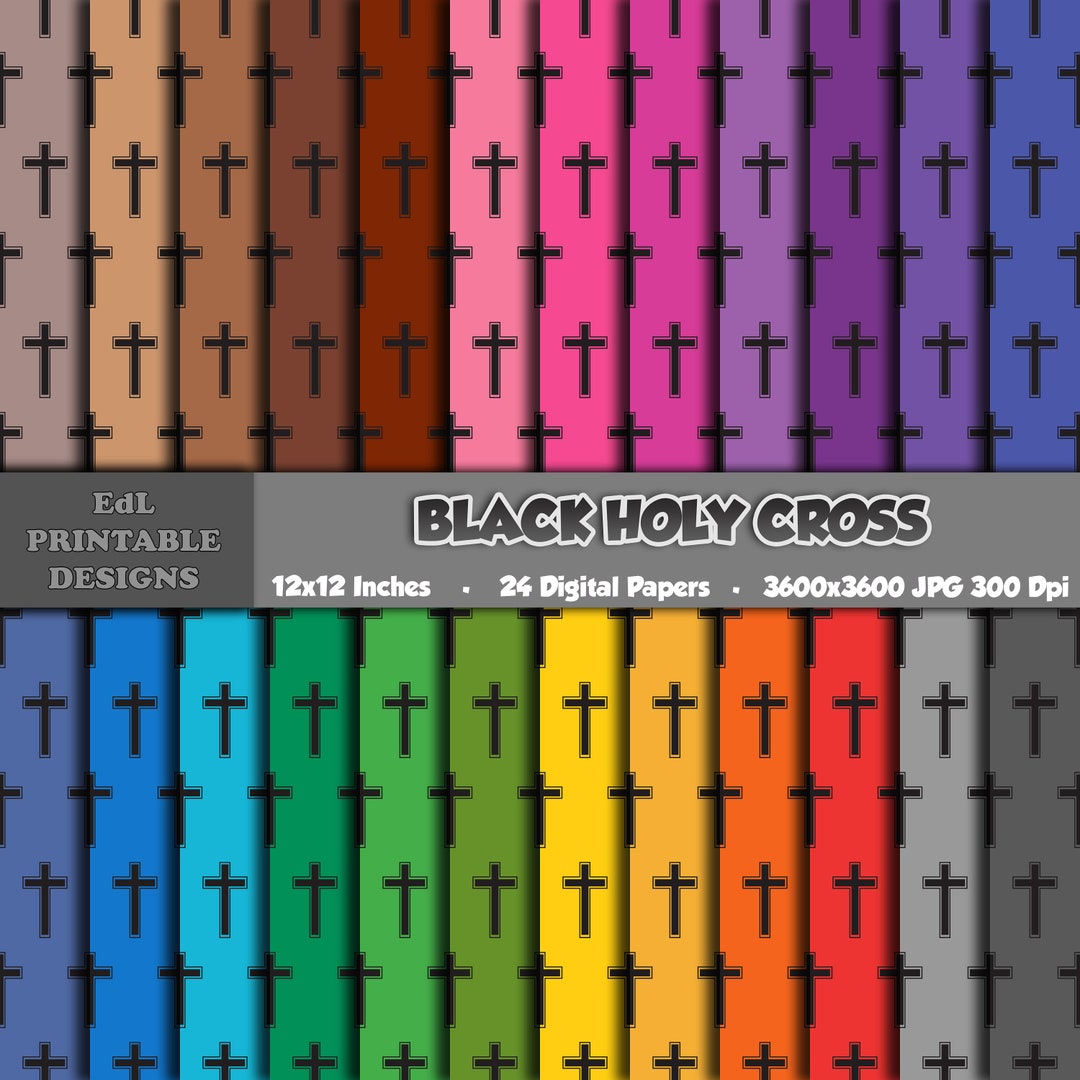 Black Holy Cross Digital Paper, Christian Scrapbook Patterns (set of 24 ...