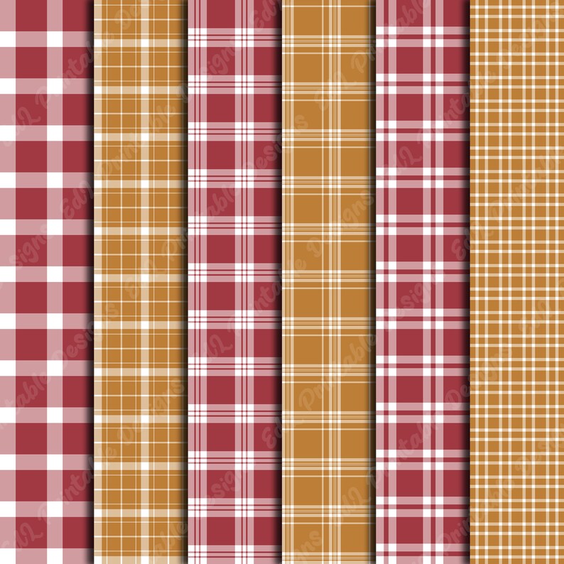 Burgundy and Gold Plaid Digital Paper, Tartan, Lumberjack, Gingham ...
