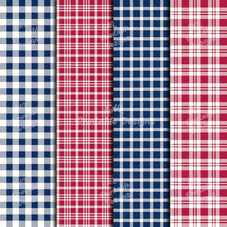 4th of July Buffalo Plaid Digital Paper, Red and Blue Printable ...