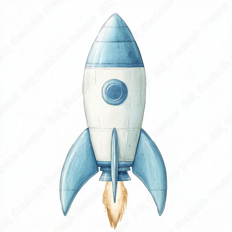 Watercolor Rocket Clip Art, Space Nursery (JPG Set) - Etsy