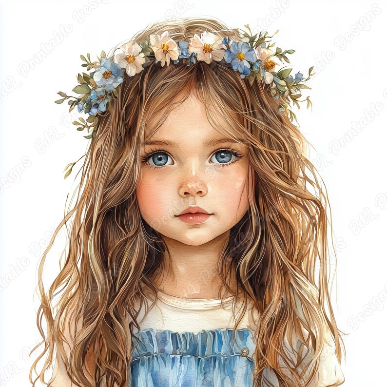 Flower Crown Girl Clipart, Watercolor Floral Wreath Image (digital ...