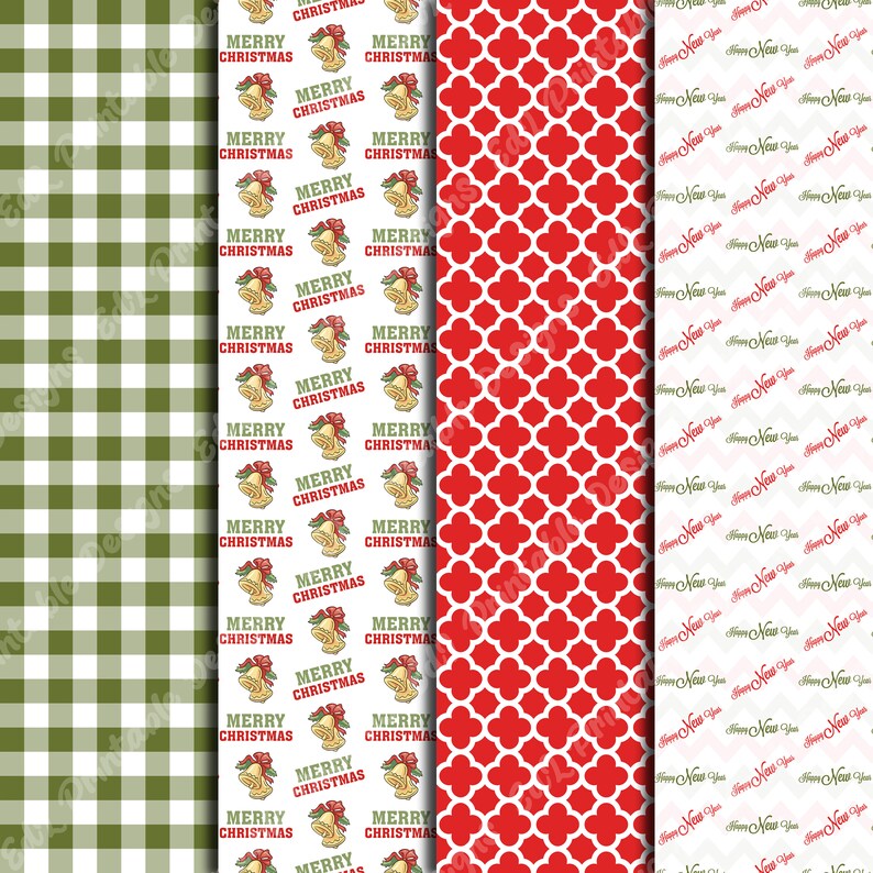Christmas Digital Paper Pack: Red, Green, Snowflake Patterns (digital ...