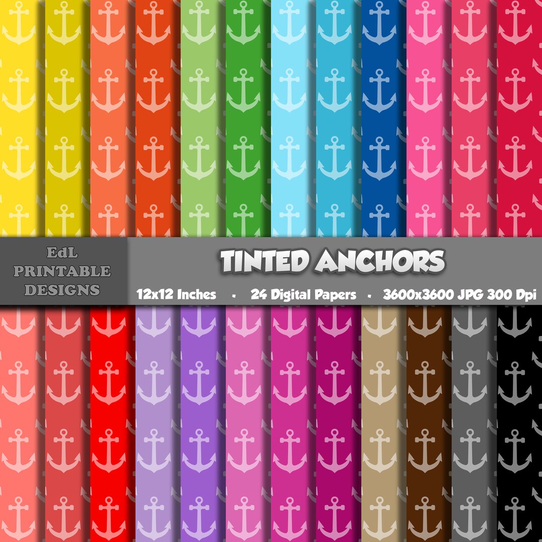 Tinted Anchors Digital Paper, Nautical Printable Background, Sailor ...