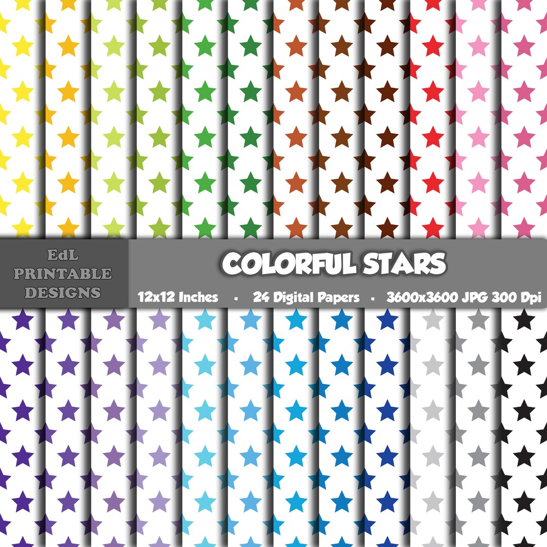 Colorful Stars Digital Paper, Rainbow Color Starry Scrapbook, Starred ...