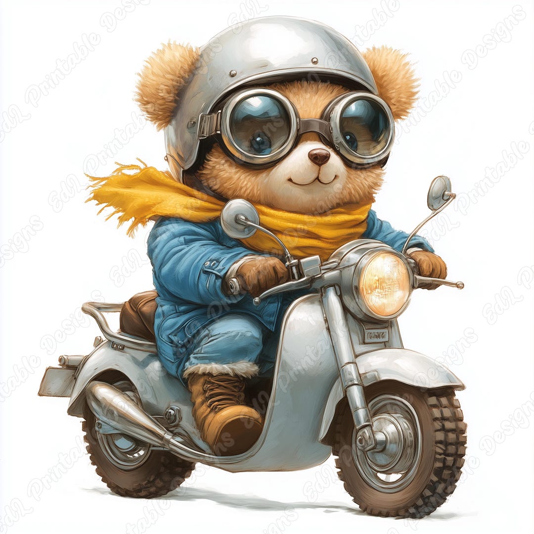 Biker Teddy Bear Clipart, Motorcycle Scrapbook Paper Crafts JPG Images ...