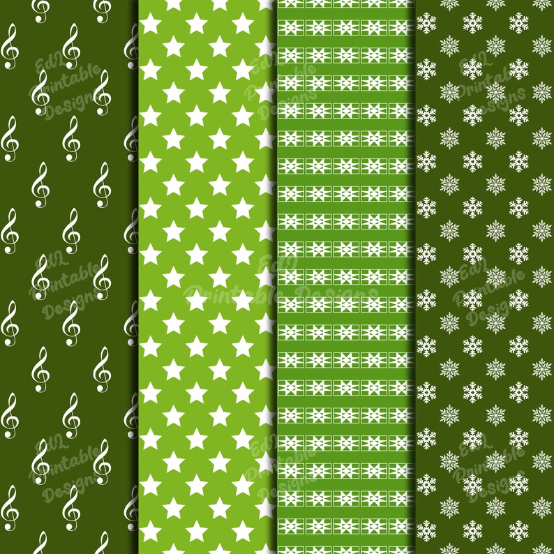 Music Patterns Digital Paper, Shades of Green Printable Background ...