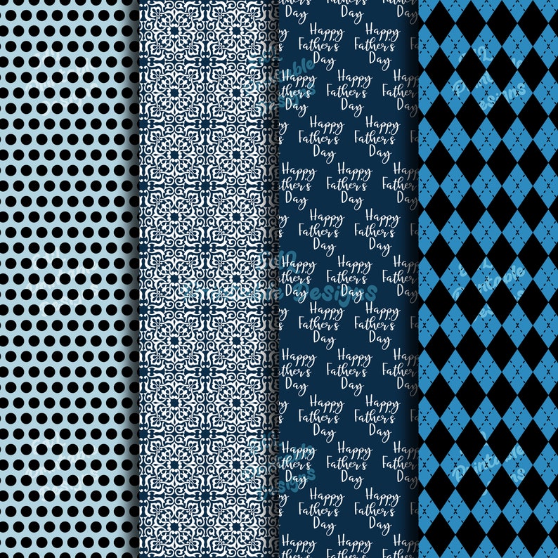 Happy Fathers Day Digital Paper Pack, Blue Printable Background ...