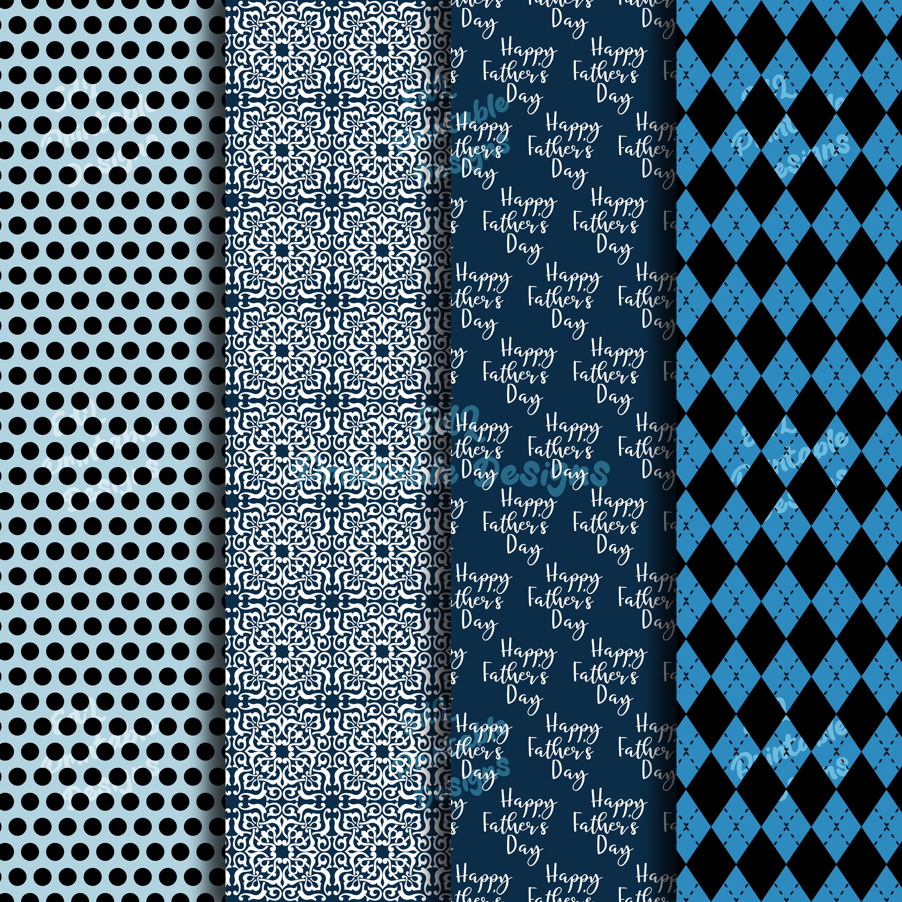 Happy Fathers Day Digital Paper Pack, Blue Printable Background ...