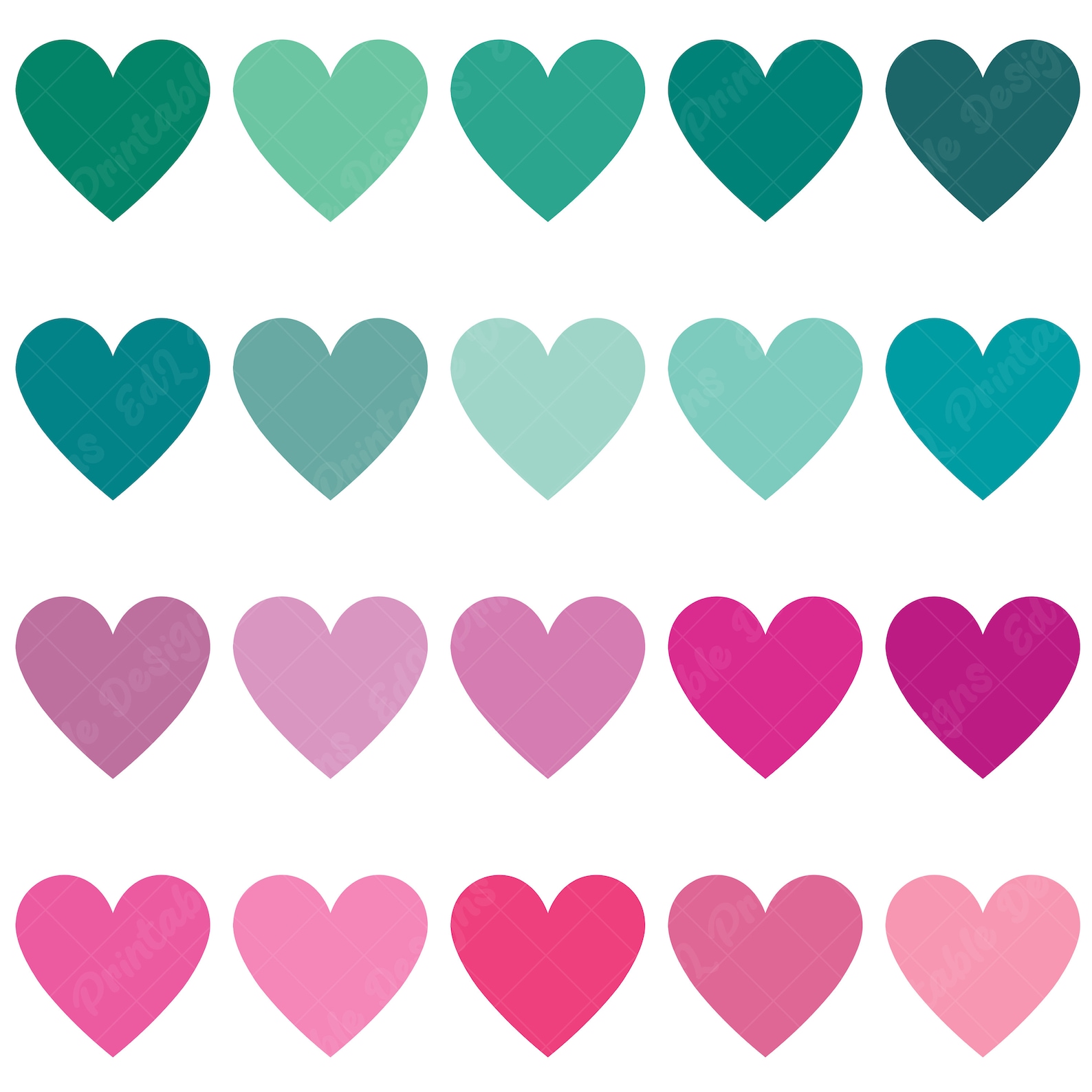 100 Solid Color Heart Clip Art, Rainbow Colorful Love Clipart ...
