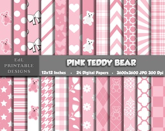 Pink Teddy Bear Theme, Seamless Digital Paper - Etsy