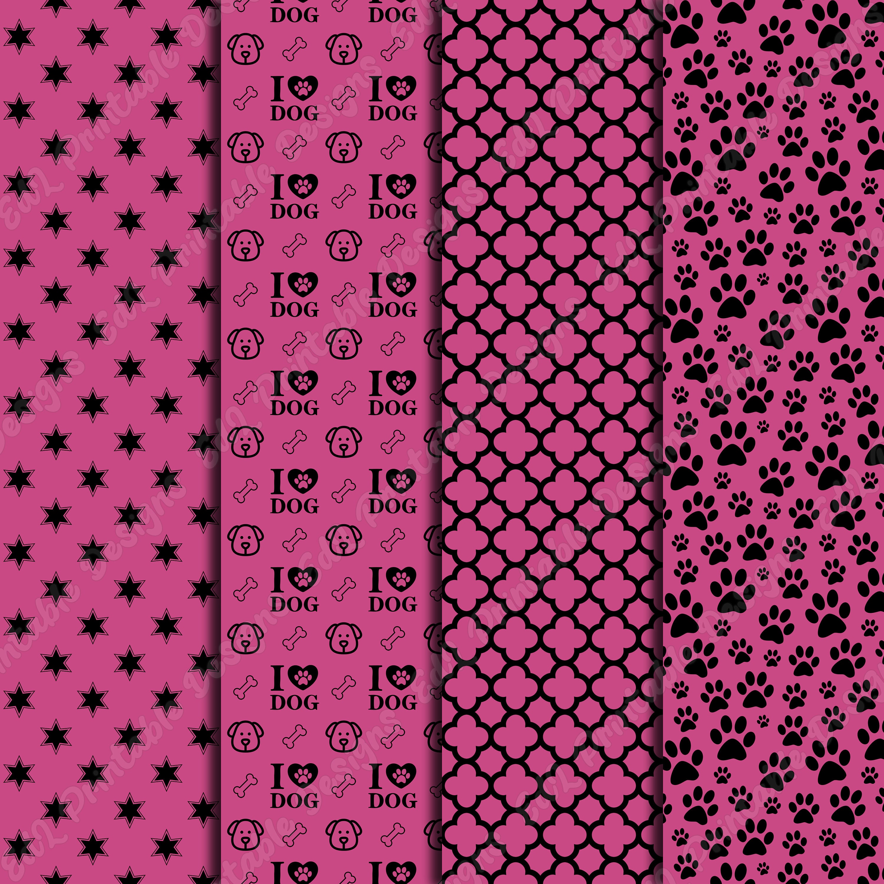 Pink and Black Dog Patterns Digital Paper, Animal Prints Background ...
