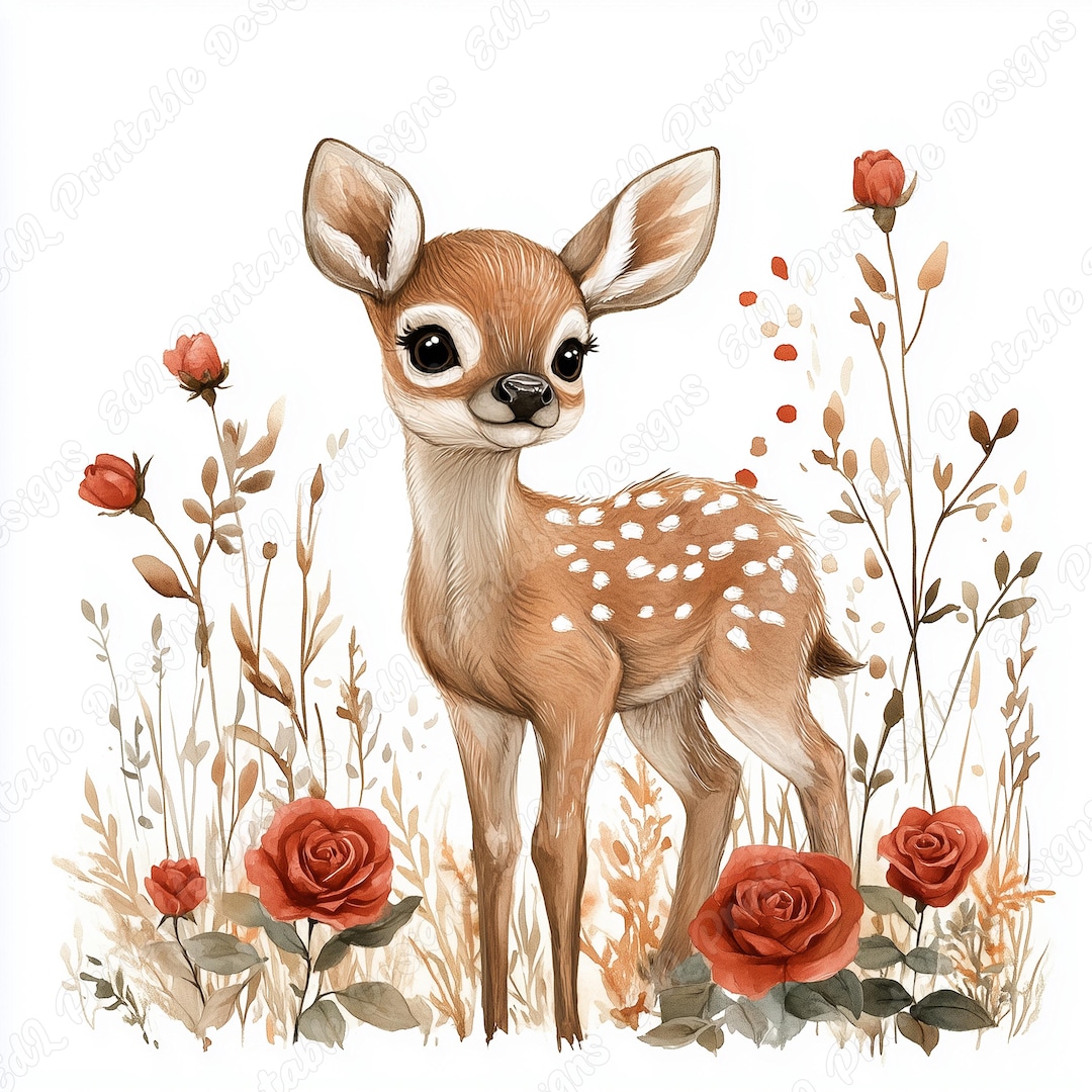 20 Watercolor Baby Deer Clip Art, Cute Fawn Printable Image, Woodland ...