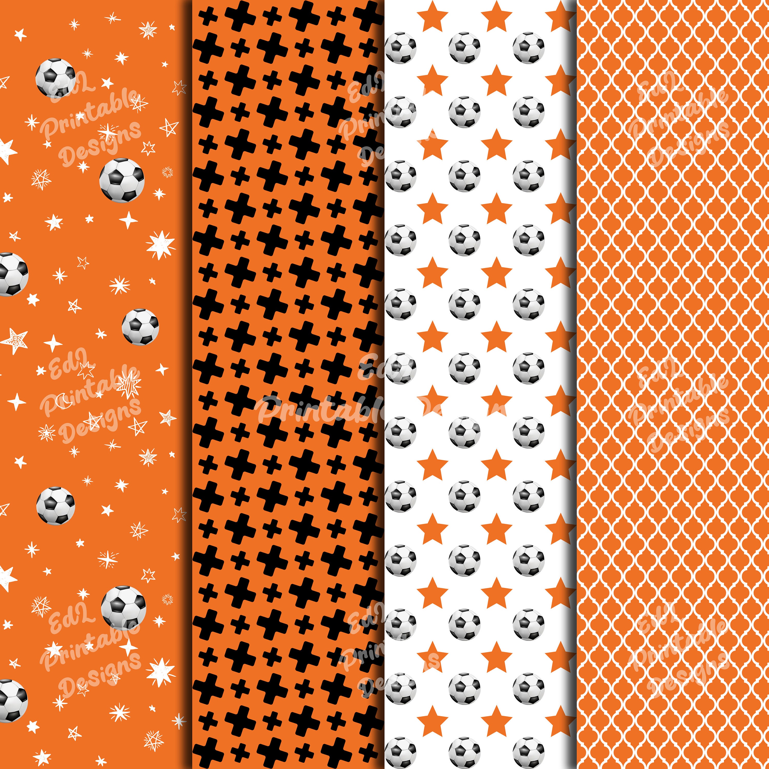 Soccer Digital Paper, Football Printable Background, Orange Soccer Ball ...